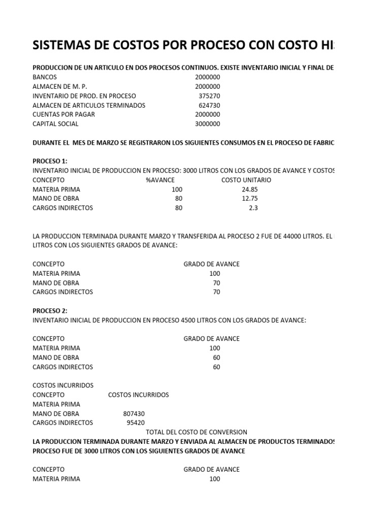 Costos de Produccion en Proceso | PDF | Inventario | Volumen
