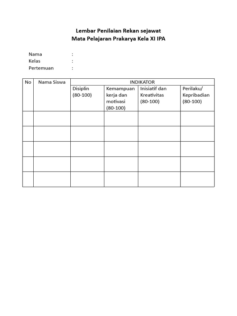 Lembar Penilaian Rekan Sejawat | PDF