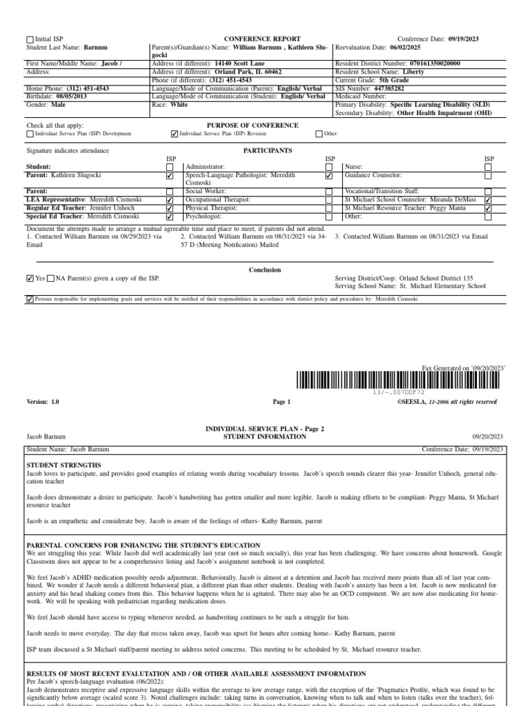 Jacob Barnum Sept 19 ISP | PDF | Speech | Stuttering