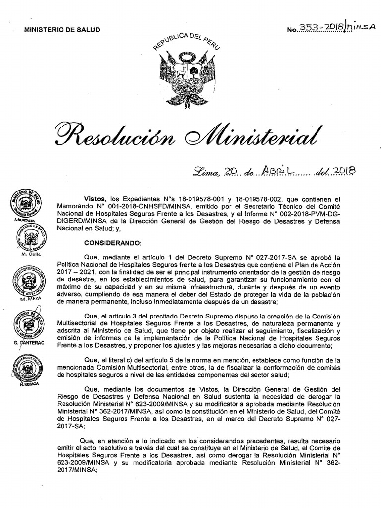 RM - 353-2018-Minsa Conformación Del Comité HSFD | PDF