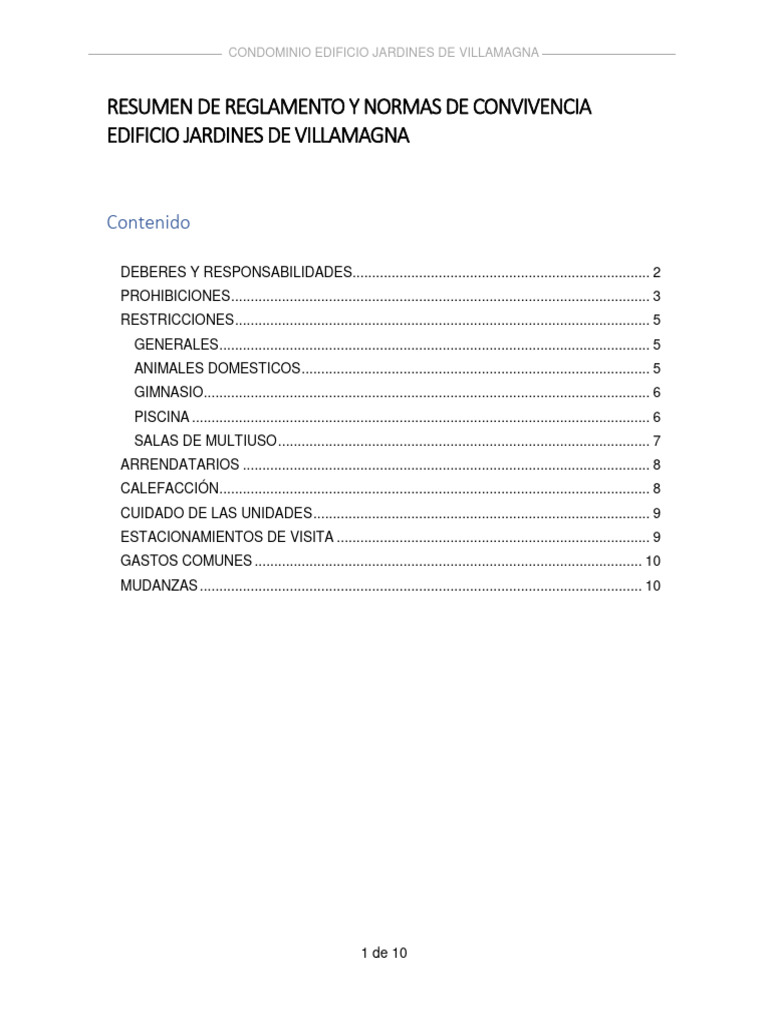 Resumen de Reglamento y Normas de Convivencia de Jardines de Villamagna | PDF | Condominio