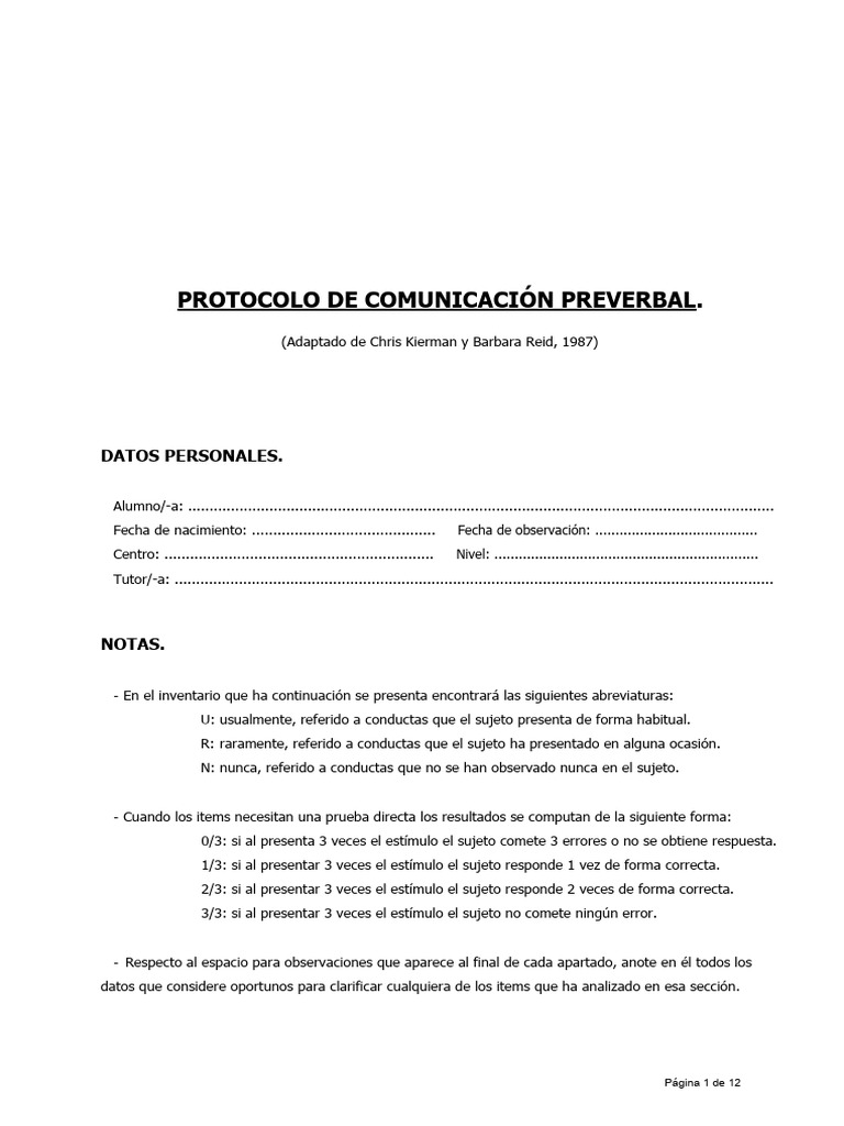Anexo 4 Protocolo Preverbal Kierman Reid | PDF | Sílaba | Vocal