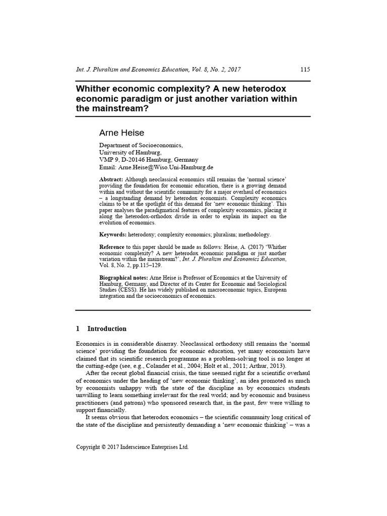 Arne Heise - Whither Economic Complexity - A New Heterodox Economic Paradigm or Just Another ...