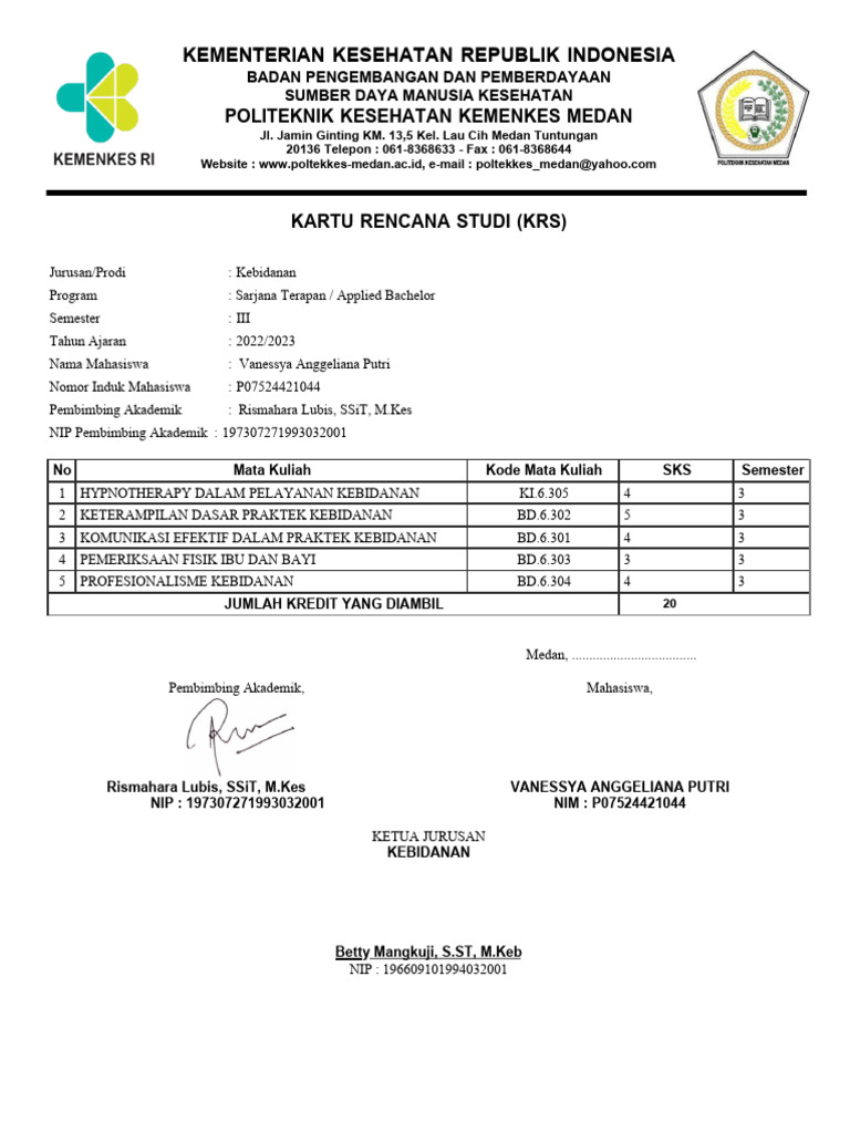 Cetak KRS SM.3 - SIAO Poltekkes Medan Salinan | PDF
