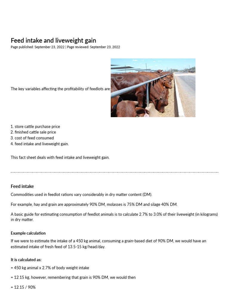 Feed Intake and Liveweight Gain | PDF | Cattle | Nutrients