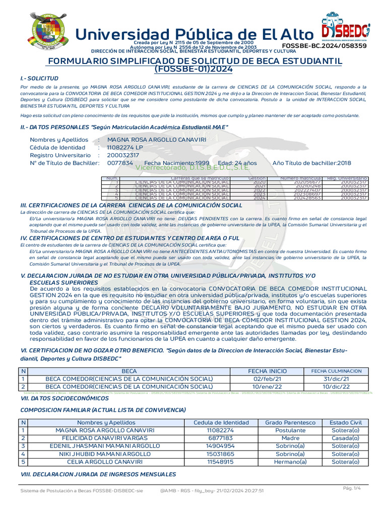 Magna Rosa Argollo Canaviri - Fossbe-01 21 - 02 - 2024 | PDF ...