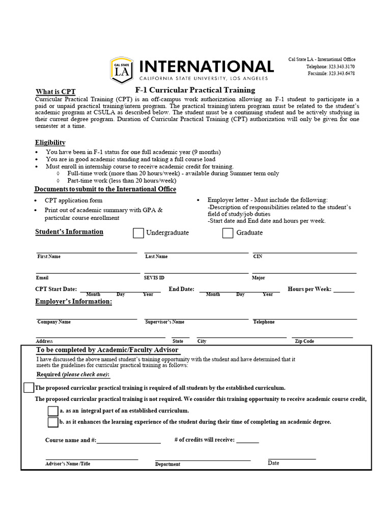 CPT - Opt Form | PDF | Internship | Job Hunting