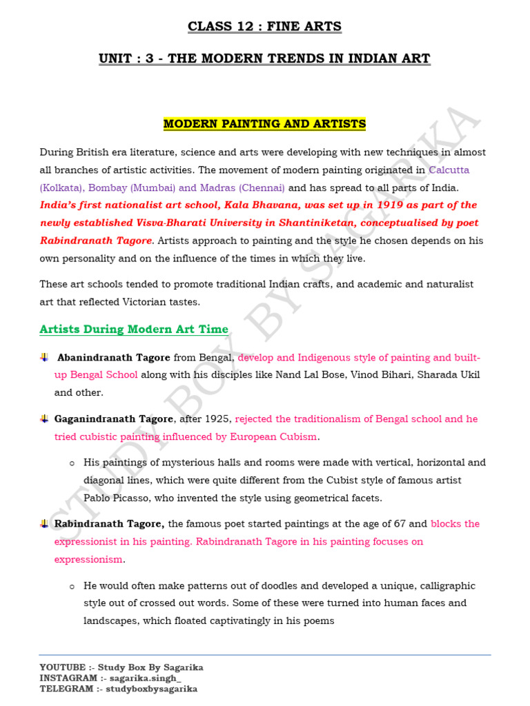 Full Notes Modern School Class 12 | PDF | Paintings