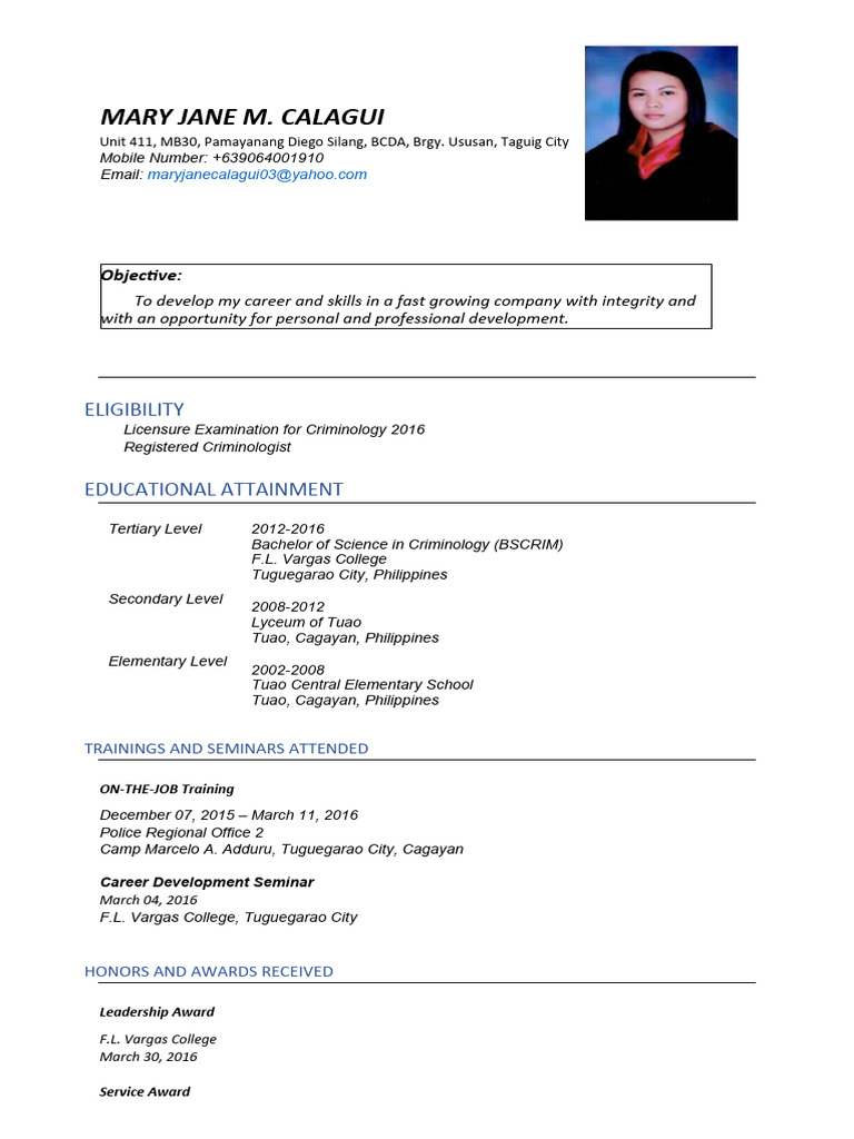 Mary Jane Calagui Resume 2023 | PDF