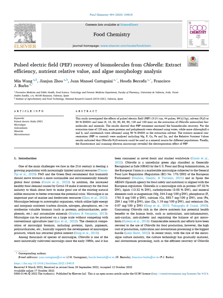 Pulsed Electric Field PEF Recovery of Biomolecules From Chlore 2023 ... Pulsed Electric Field PEF Recovery of Biomolecules From Chlore 2023 ...