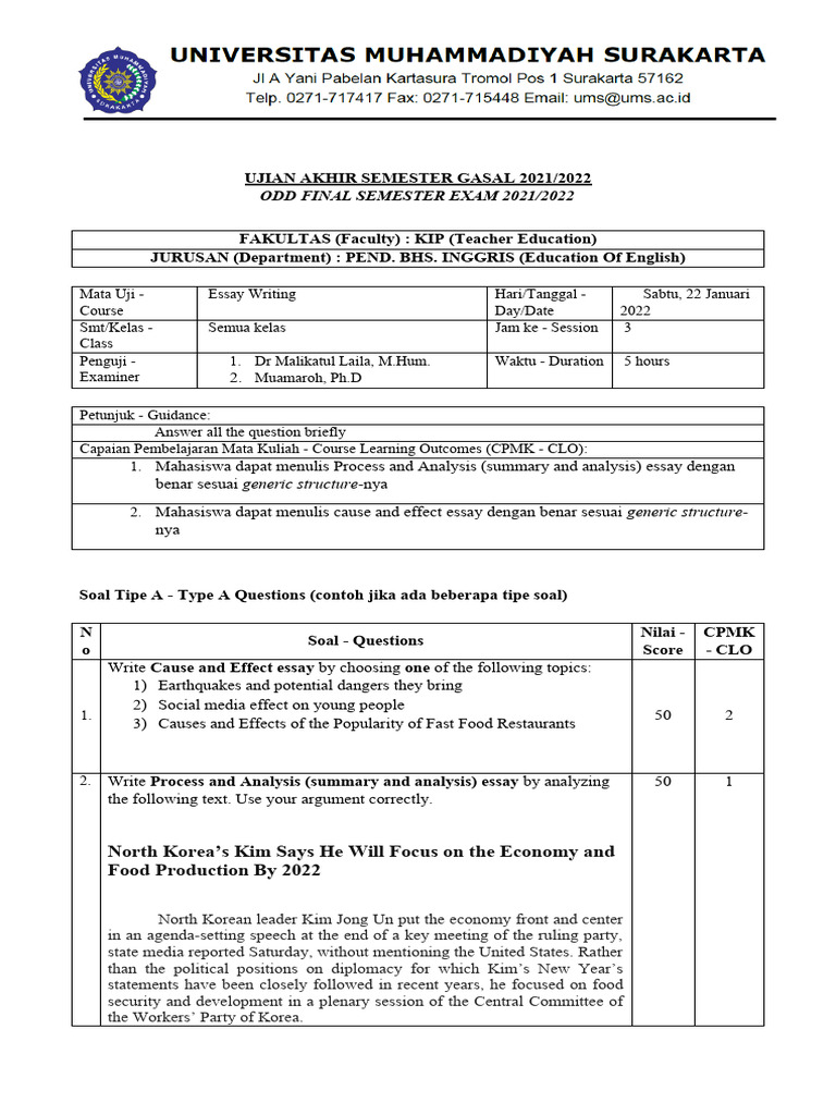 Soal Uas Essay Writing 2021 | Download Free PDF | North Korea | World Politics