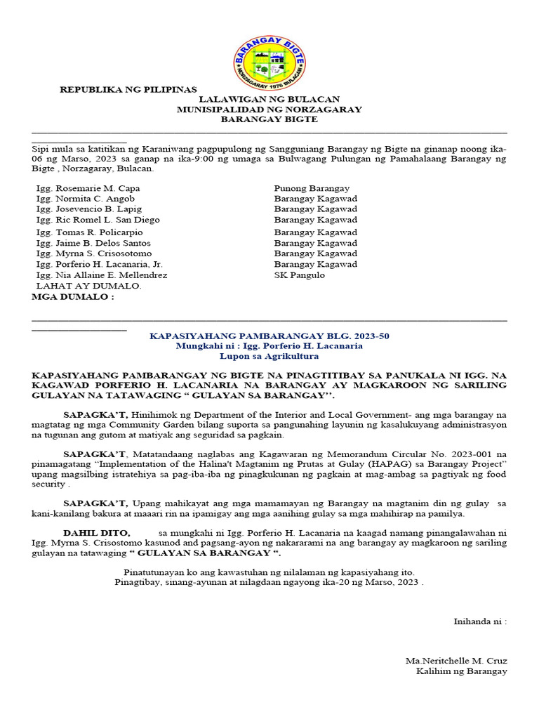 Reso 2023-083 Gulayan Sa Brgy Dept of Agriculture | PDF