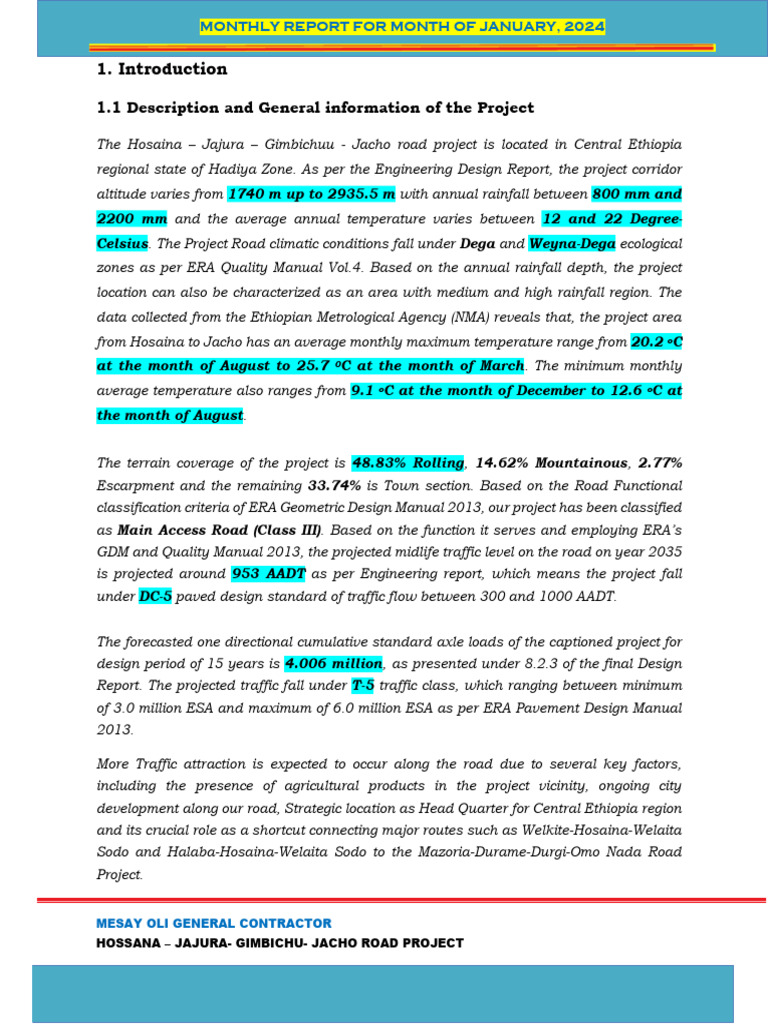 Hosaina-Jajura Road Project Report | PDF | Road | Rain