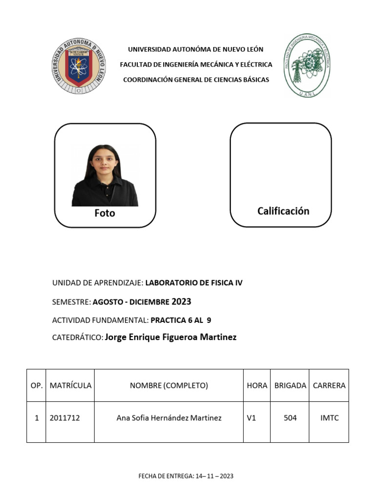 PRACTICA 6 Al 9 - 2011712 - LAB DE FISICA IV | PDF | Difracción | Ligero