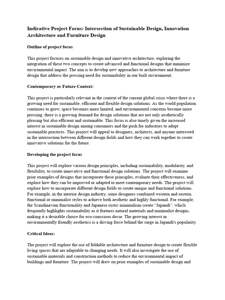 Indicative Project Focus - Intersection of Sustainable Design ...