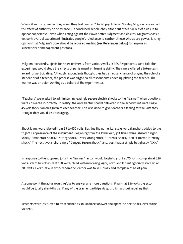 Miligram Study of Obedience 123 | PDF | Obedience (Human Behavior ...