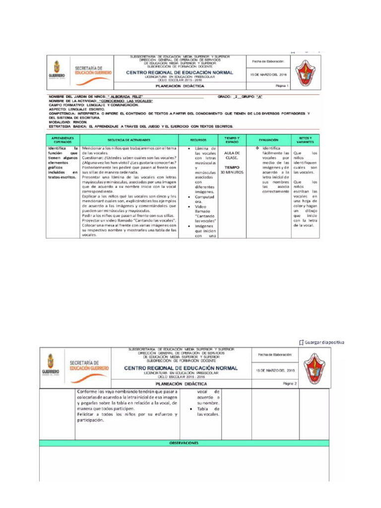 Plan Las Vocales | PDF