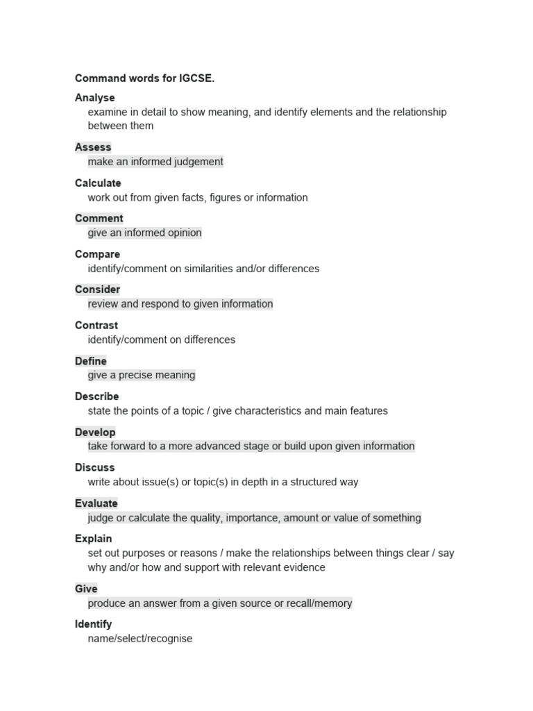 IGCSE Command Words Explained | PDF | Career & Growth | Business