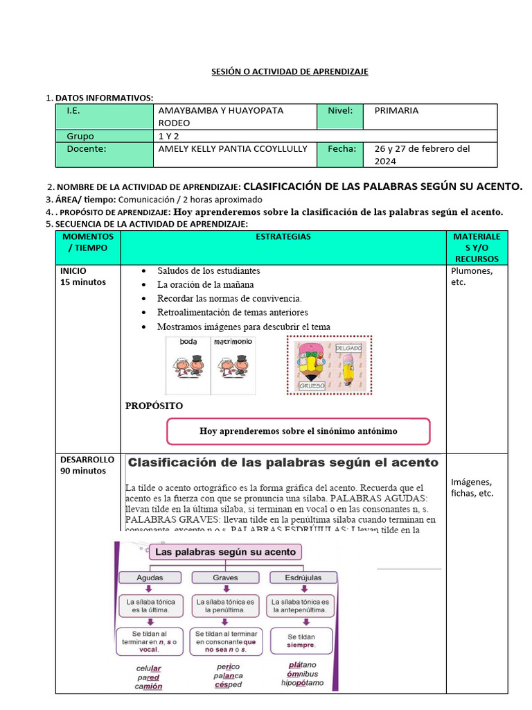 Sesión de Aprendizaje: Sinónimos y Antónimos | PDF | Lingüística ...