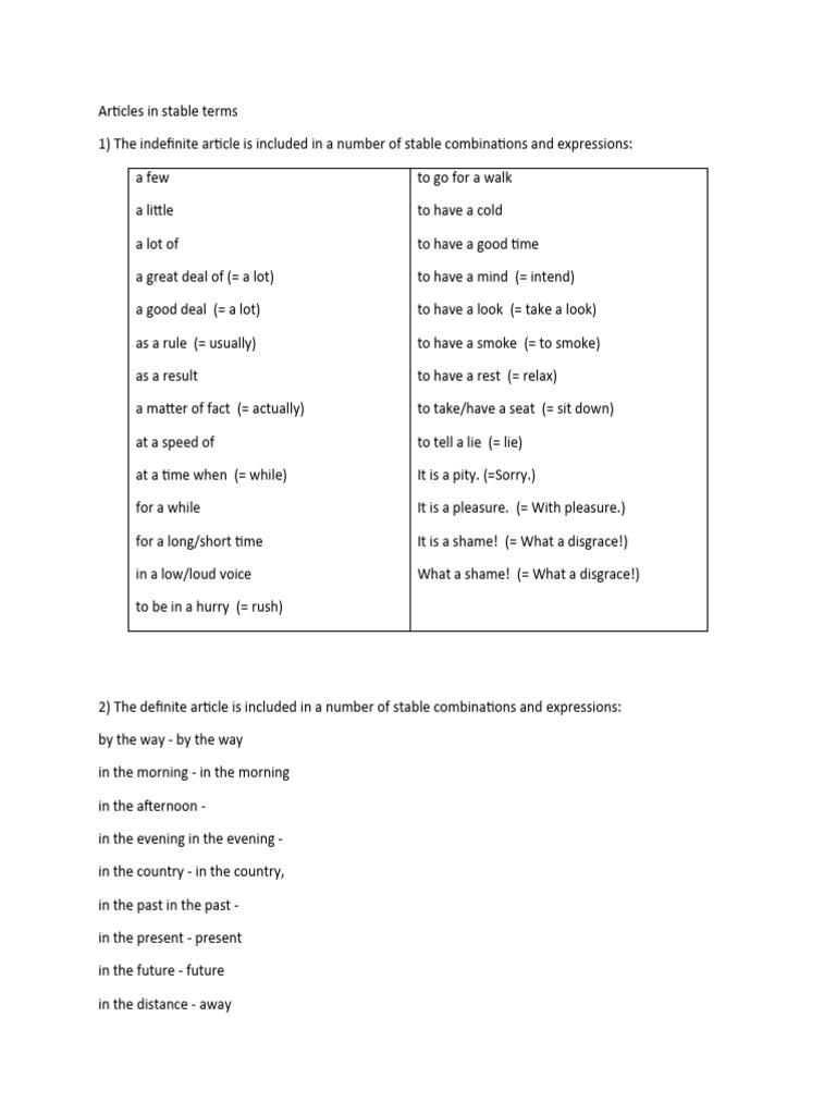 Stable Expressions with Articles | PDF | Grammatical Number | Verb