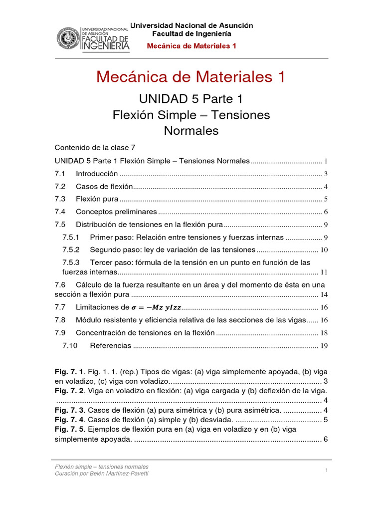 MM1 Clase 7 - Flexión Simple - Tensiones Normales | PDF | Doblar | Viga (Estructura)