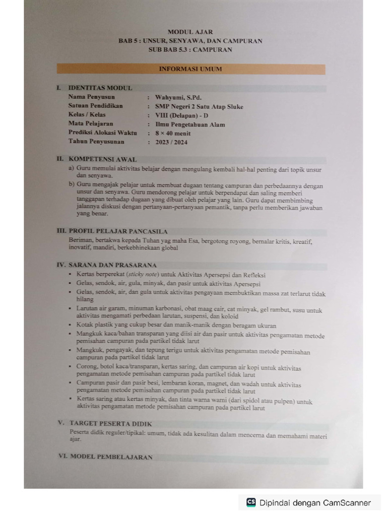 Modul Ajar Mapel Ipa 8 | PDF