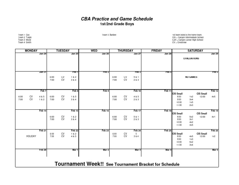 CBA Boys 2022 1st 2nd Practice and Game Schedule | PDF
