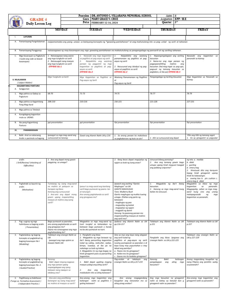 DLL Epp Wk.1 (Gr.4) - H.E | PDF