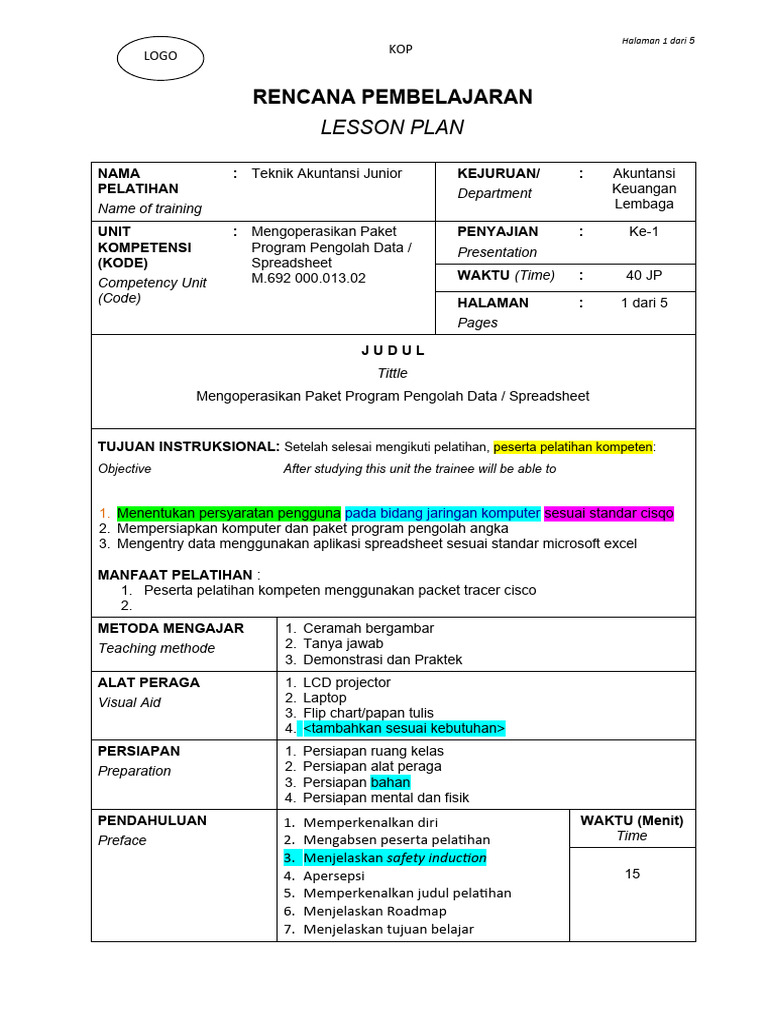 1-Nama Anda-LessonPlan - 1unit (Macro) | PDF