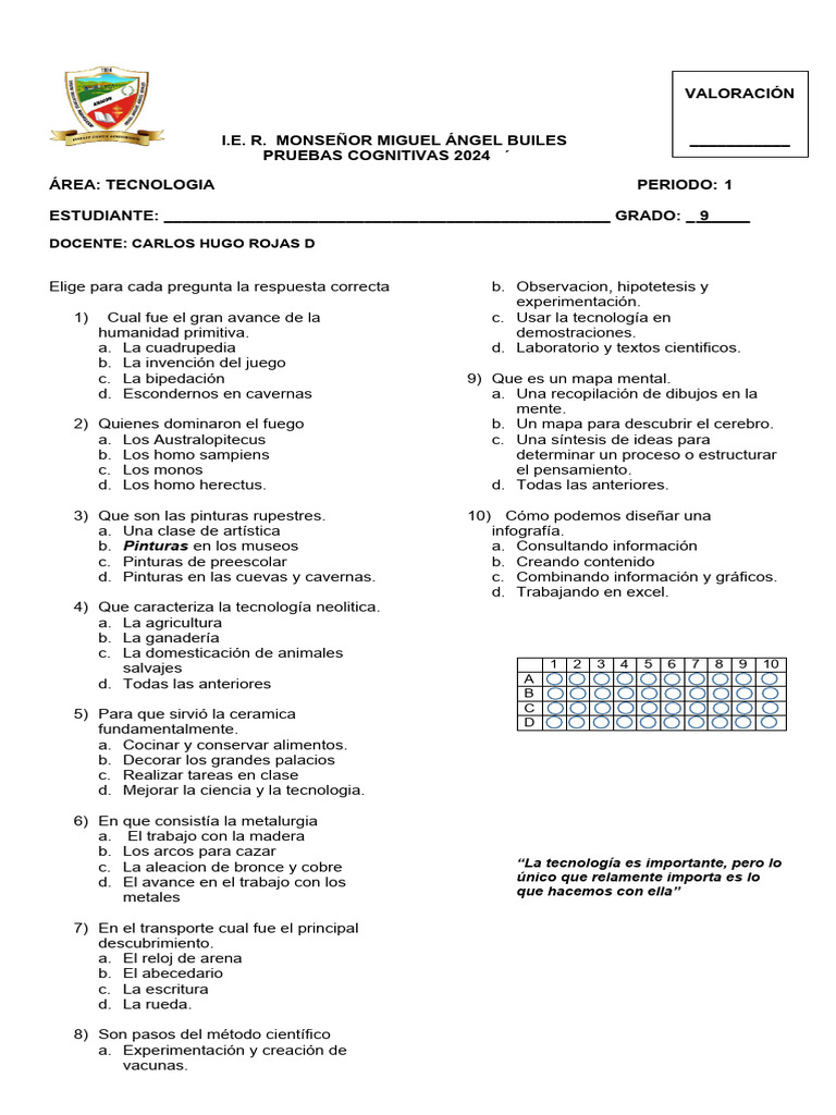 Prueba Cognitiva 1 Per 2024 - Tec-9 | PDF