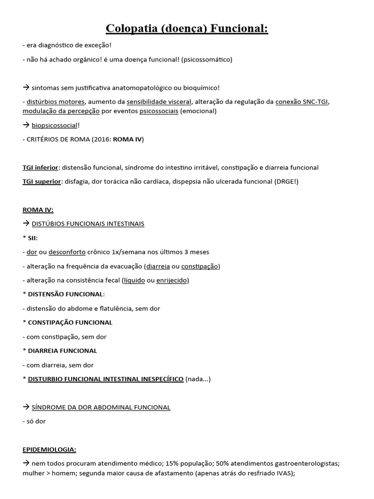 Aula 3 - Colopatia Funcional | PDF | Síndrome do intestino irritável | Dor