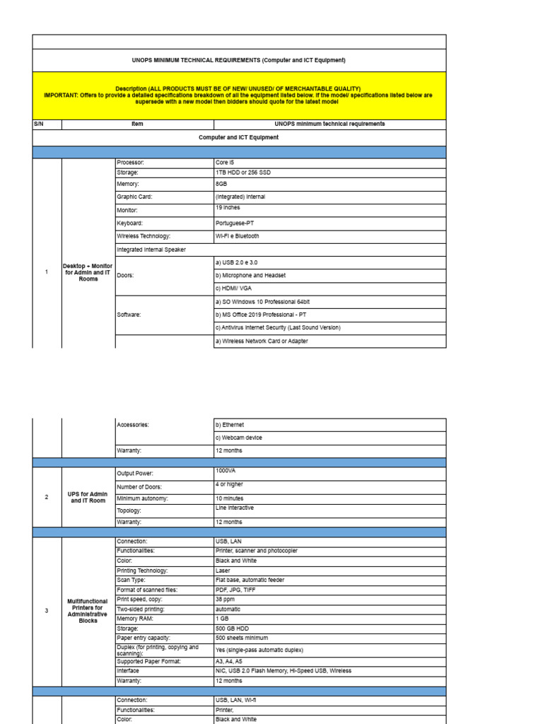 FINAL - Specs Table - Technical Table | PDF | Usb | Printer (Computing)