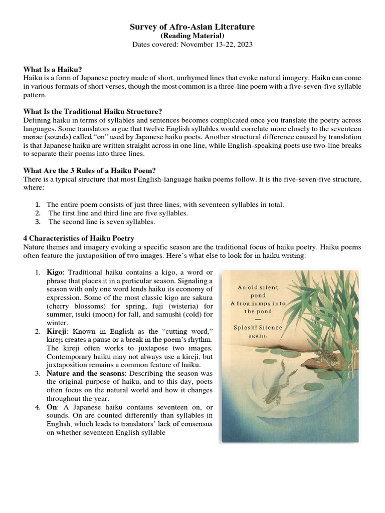Reading Material Set 1 Afro Asian | PDF | Haiku | Poetry