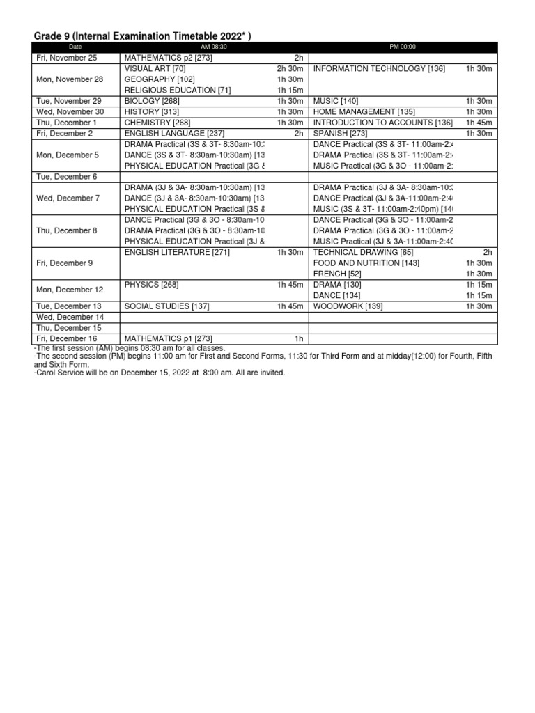 3rd Form Mid-Year Exam Timetable 2022 | PDF | Science | Educational Stages