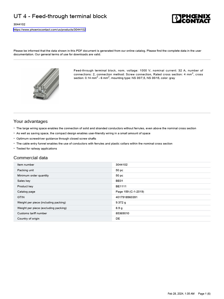 Phoenix Contact 3044102 en | PDF | Insulator (Electricity) | Electrical ...