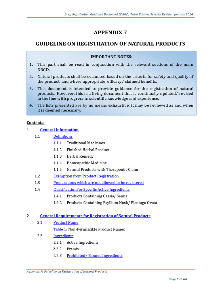 APPENDIX 7 Guideline On Registration of Natural Products | PDF | Self ...