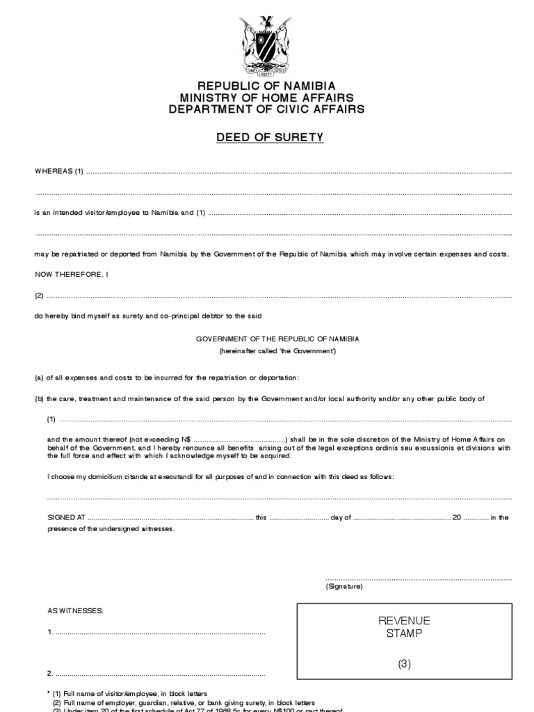 Namibia Deed of Surety Template | PDF | Home & Garden | Science ...
