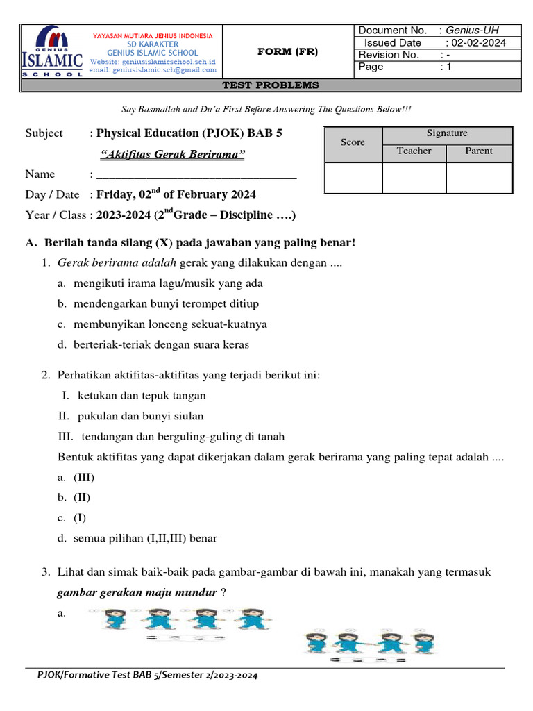 #Latihan Soal Soal Bab 5 Aktivitas Gerak Berirama Mapel Pjok KLS 2 Discipline 1,2,3 | PDF