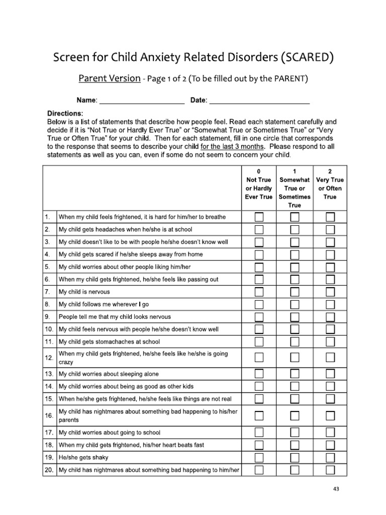 SCARED Anxiety 5 12 Yr Parentpdf | PDF
