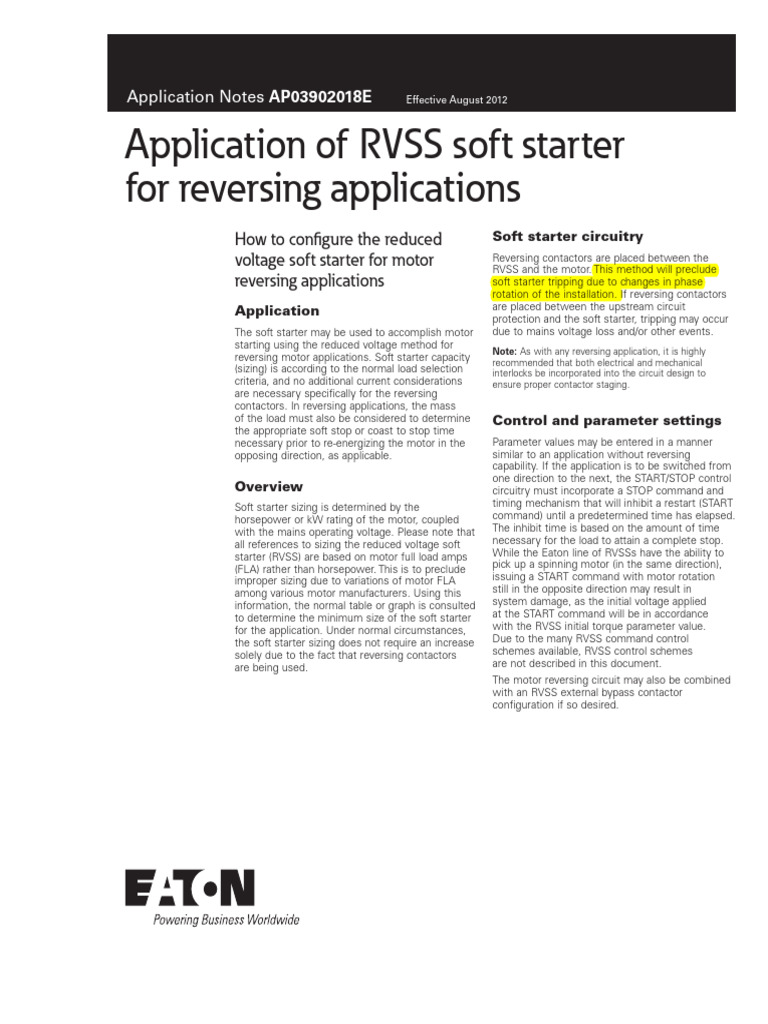 Application of RVSS Soft Starter | PDF | Electric Motor | Power (Physics)