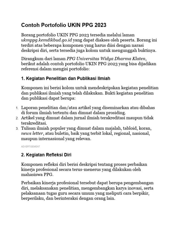 Contoh Portofolio UKIN PPG 2023 | PDF