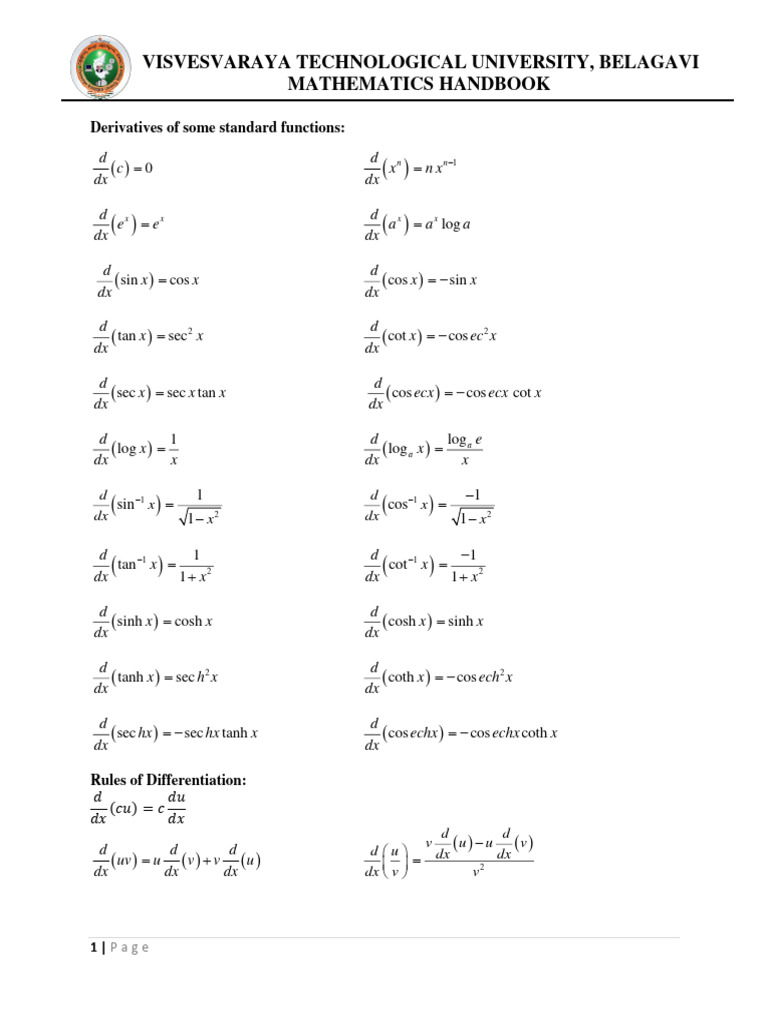 VTU Mathematics Handbook | PDF | Eigenvalues And Eigenvectors | Matrix ...