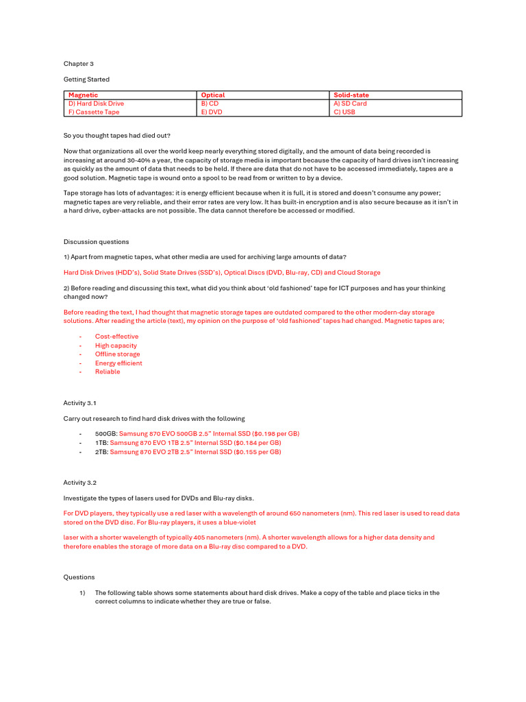 Chapter 3 Exam Style Questions + Exam Style Questions | PDF | Computer Data Storage | Hard Disk ...
