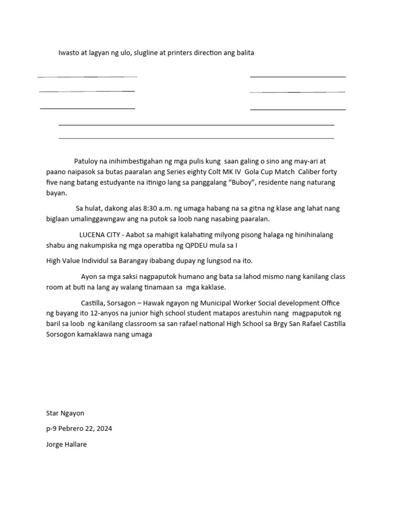 Copy Reading activity-FILIPINO | PDF