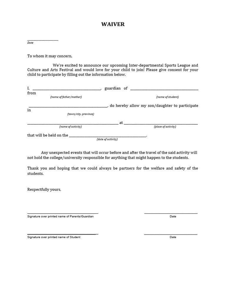 Inter-departmental Sports League Waiver | PDF