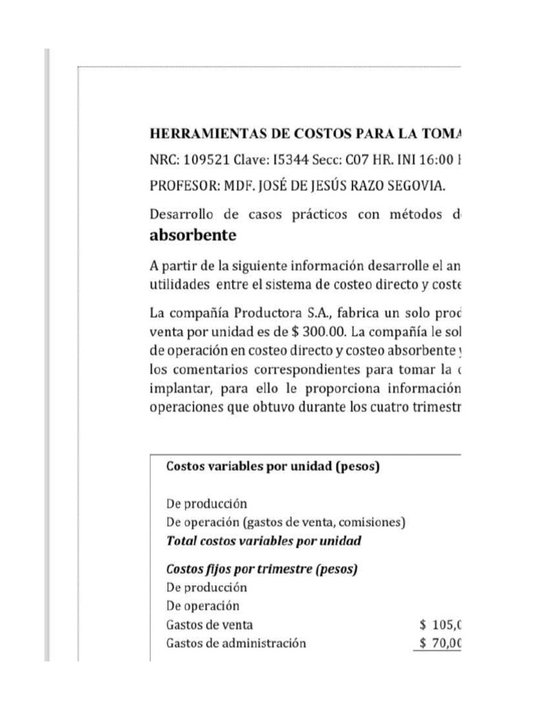 Costos Ejercicio 1 - Lomeli Chacon Mallely | PDF | Negocios económicos ...