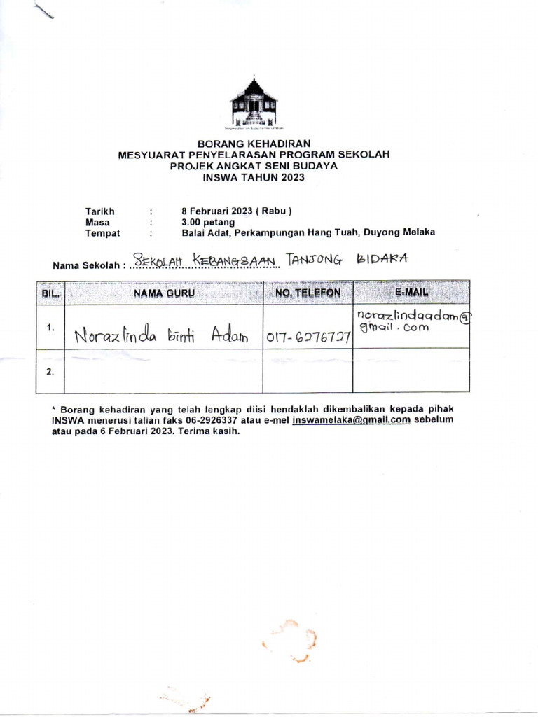 Borang Kehadiran SKTB | PDF