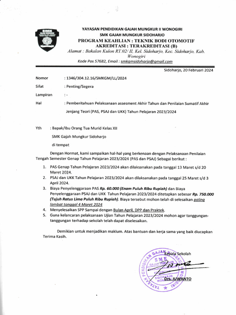 Edaran Psaj Dan Ukk 2024 | PDF