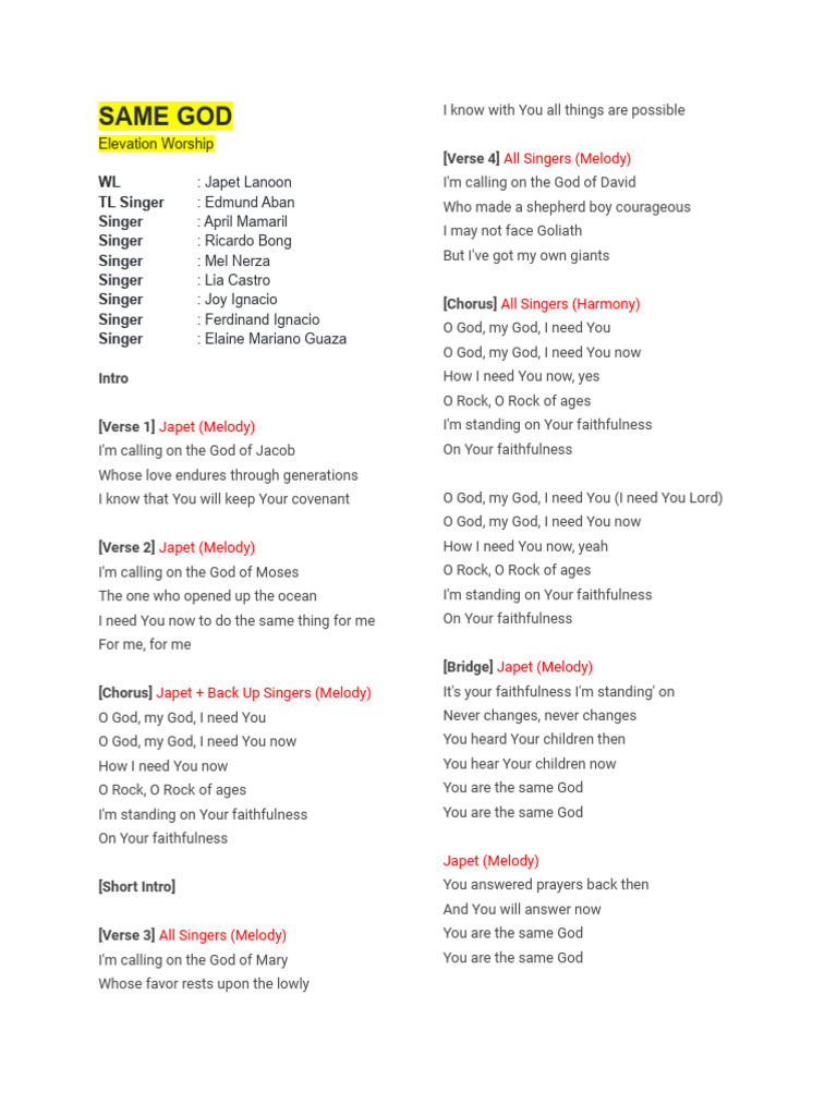 (07312022) Team C - Response Song (Song Sequence) | PDF | Song Structure