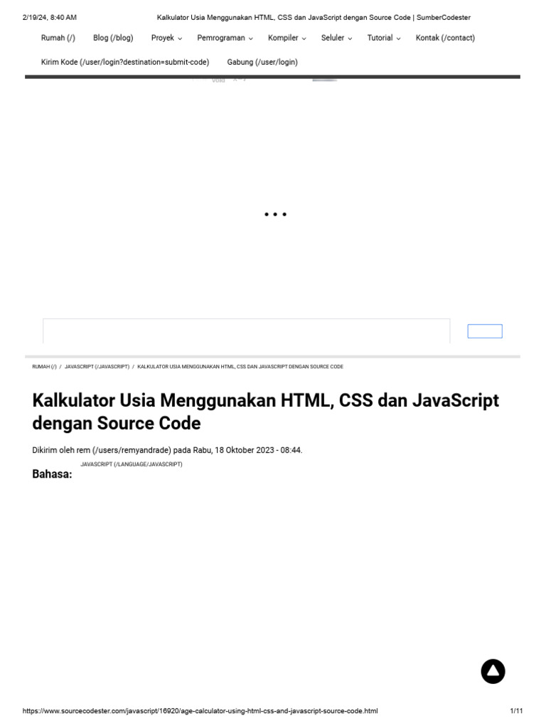 Kalkulator Usia Menggunakan Html Css Dan Javascript Dengan Source Code Sumbercodester Pdf